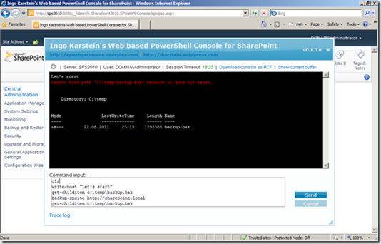 “SPWebPSConsole”: Web based PowerShell Console for SharePoint (A new project on Codeplex) | Ingo ...